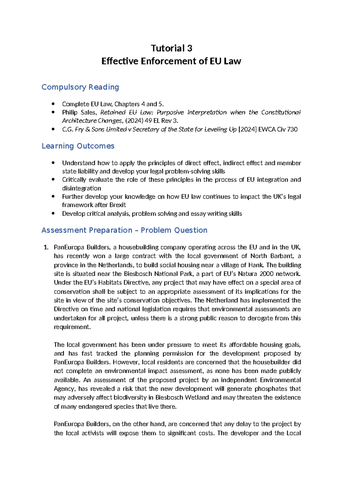 Tutorial 3 - Effective Enforcement of EU Law - Tutorial 3 Effective Enforcement of EU Law ...