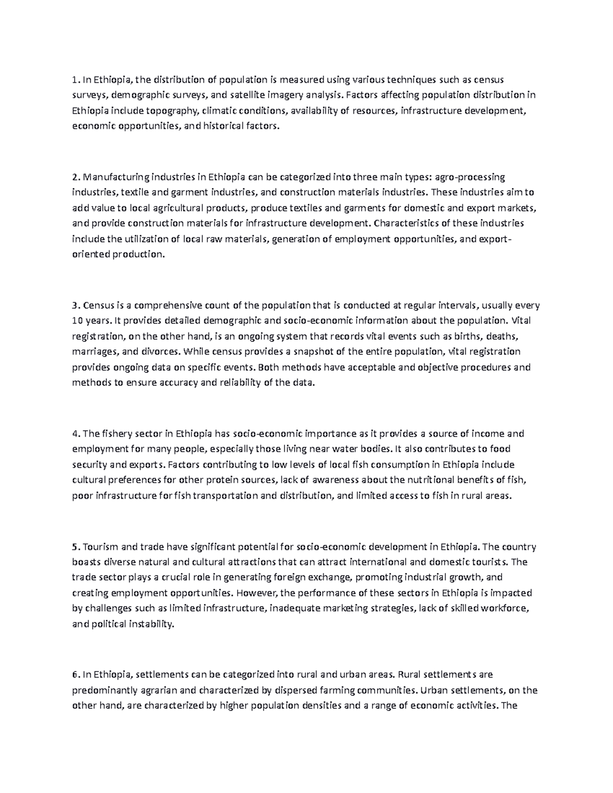 Geography Assignment - Work it - In Ethiopia, the distribution of ...