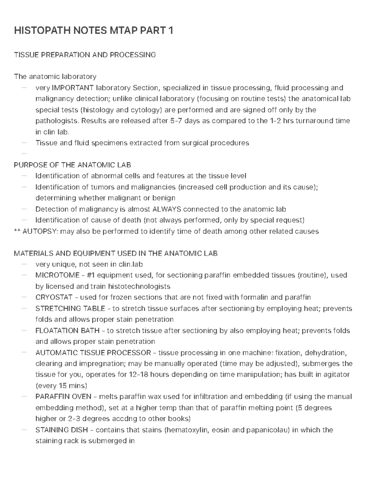 Histopath Notes MTAP PART 1 - – – – – – – – – – – – – – – – HISTOPATH ...