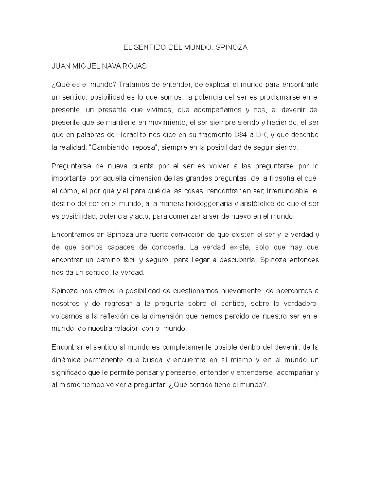 EL Sentido DEL Mundo - Resumen - EL SENTIDO DEL MUNDO: SPINOZA JUAN ...