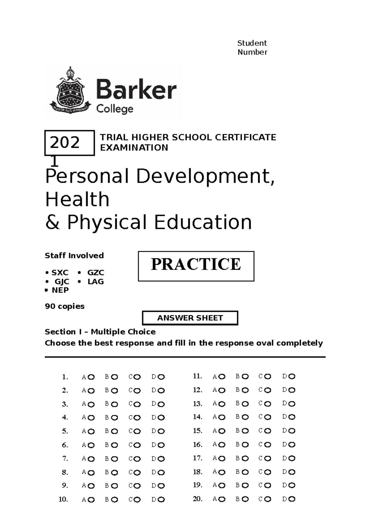 2021 Practice Yr 12 Pdhpe Trial Examination - Personal Development ...
