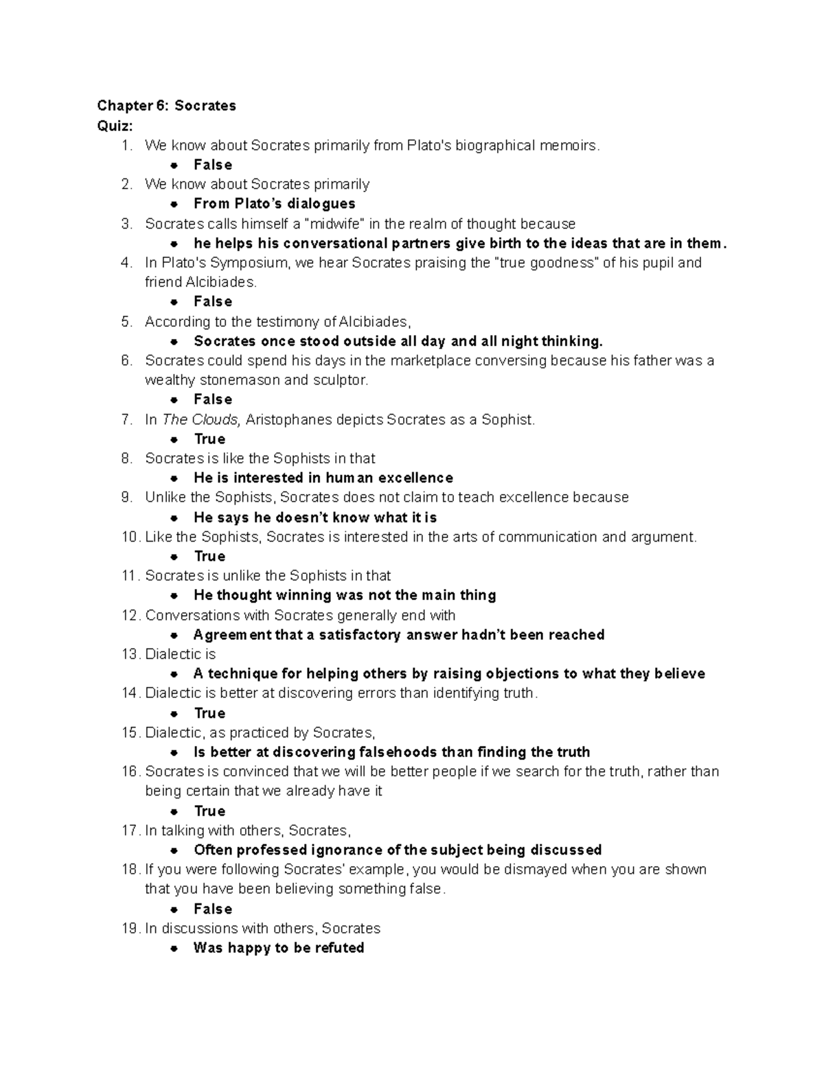Chapter 6 Socrates - Chapter 6: Socrates Quiz: 1. We know about ...