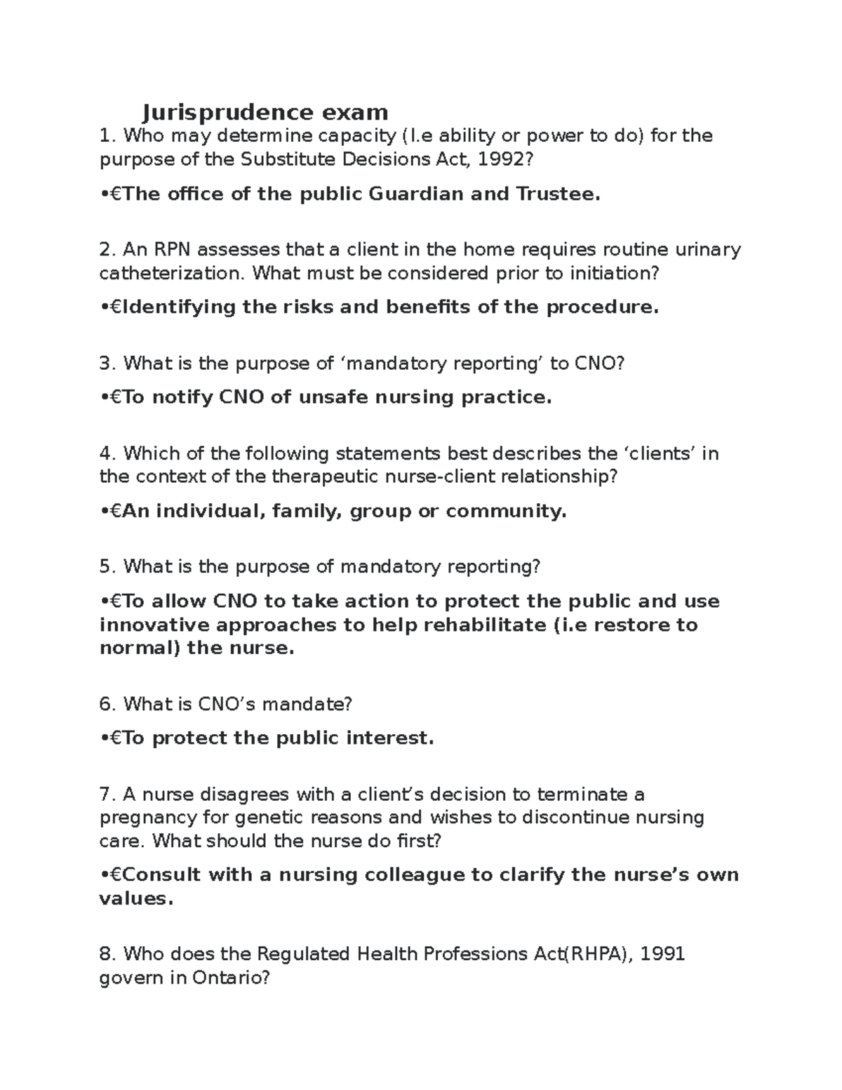 Jurisprudence EXAM Prep Questions August 2022 - Jurisprudence exam Who ...