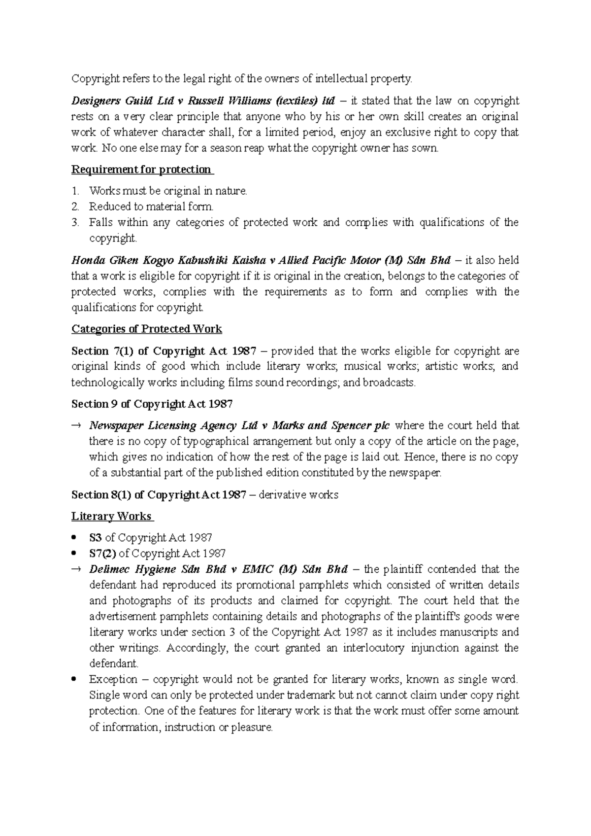 Copyright Midterm - Copyright refers to the legal right of the owners ...