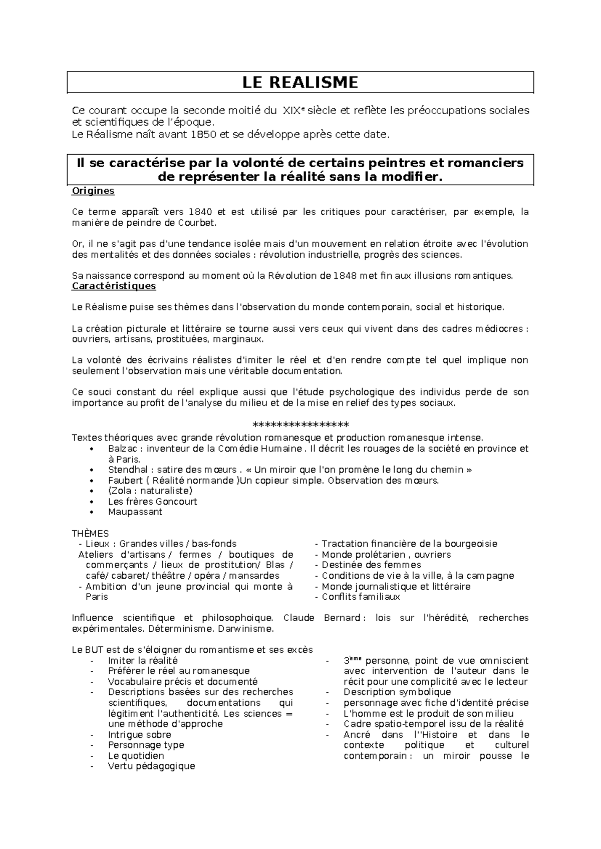 19.2 Realisme - Fiche cours réalisme - LE REALISME Ce courant occupe la ...