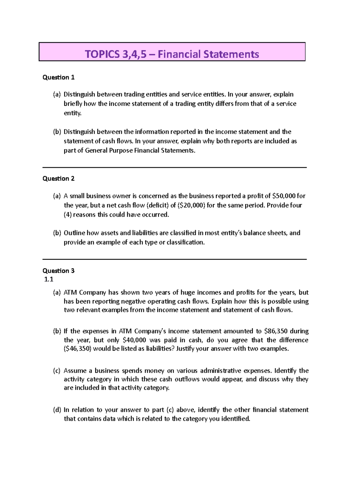 Topics 3-5 - Financial Statements - TOPICS 3,4,5 – Financial Statements ...
