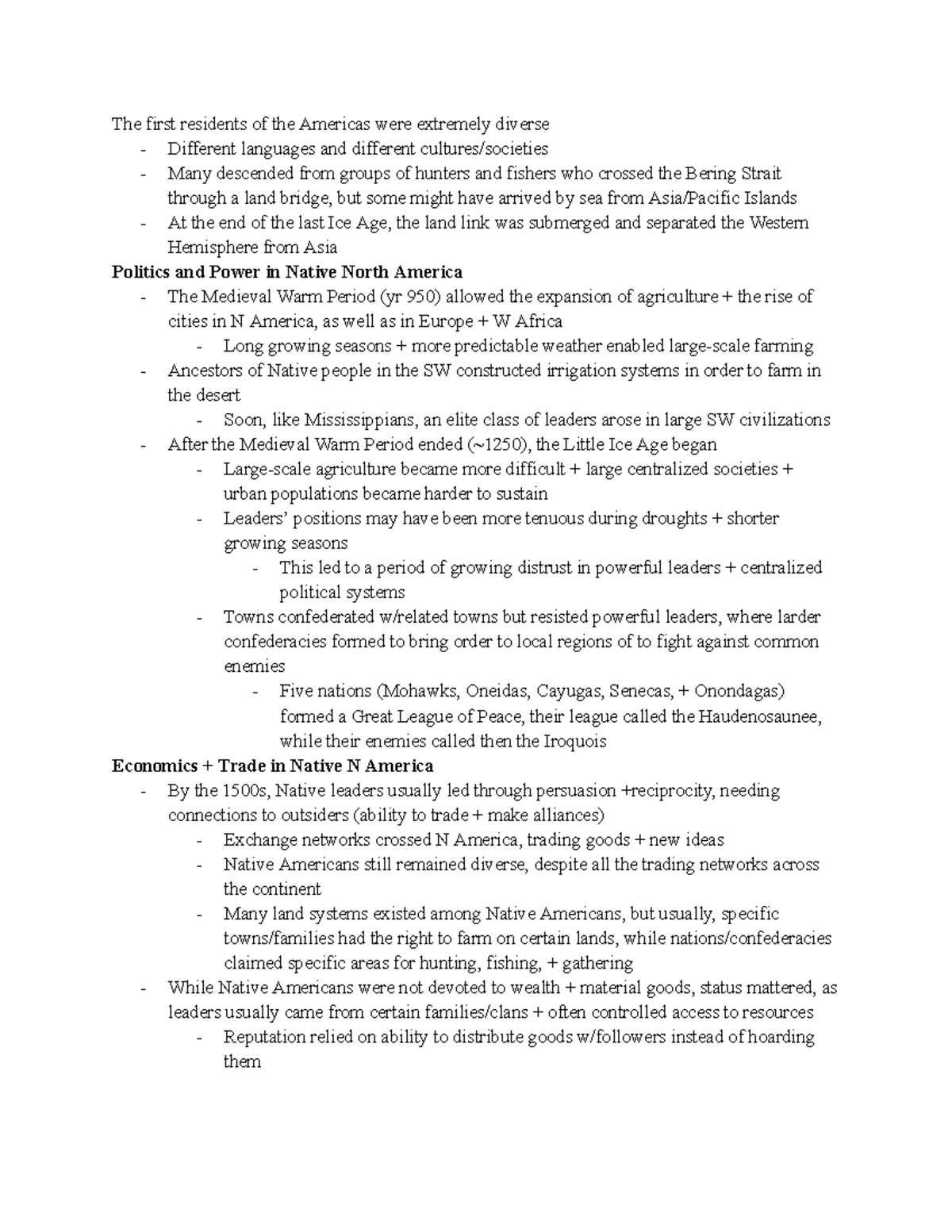 Apush Chapter 1 Notes - The first residents of the Americas were ...