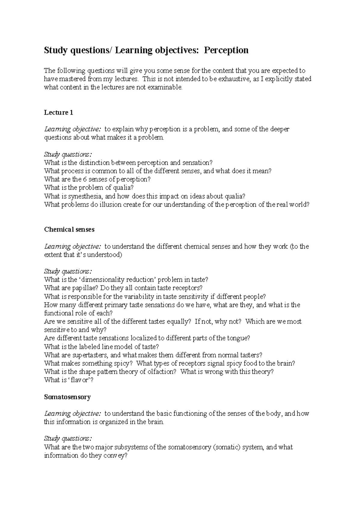 PSYC1002 Final Exam Perception Study Questions - Study questions ...