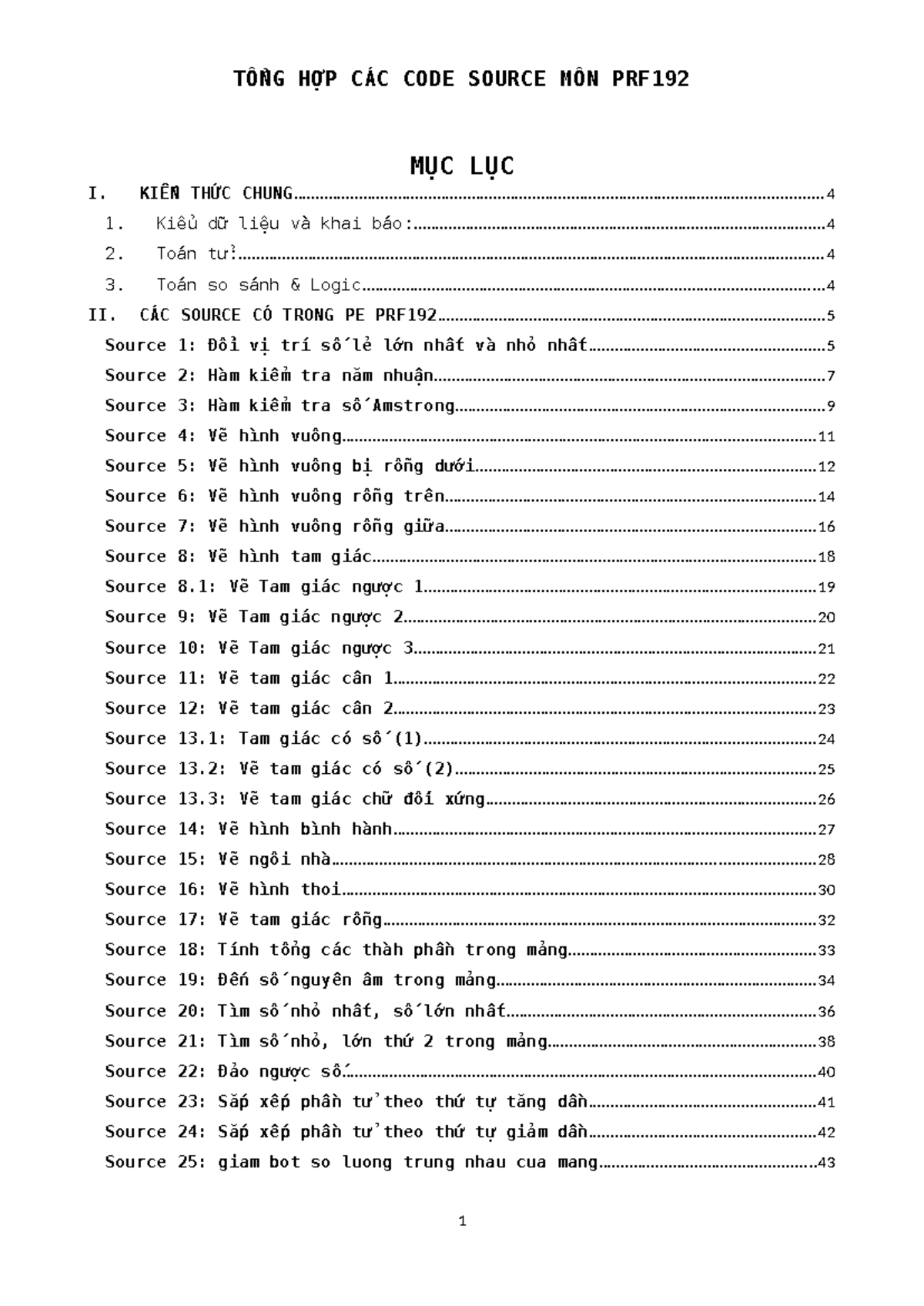 TỔNG HỢP CÁC CODE Source MÔN PRF192 - MỤC LỤC - TỔ NG HỢP CÁC CODE ...