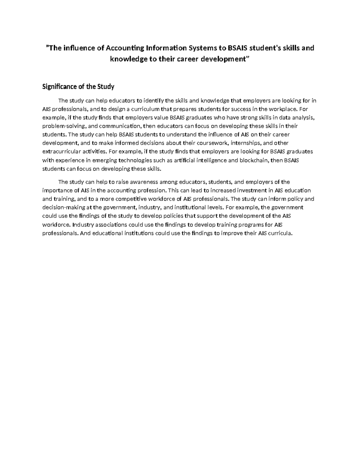 Significance OF THE Study - ”The influence of Accounting Information ...