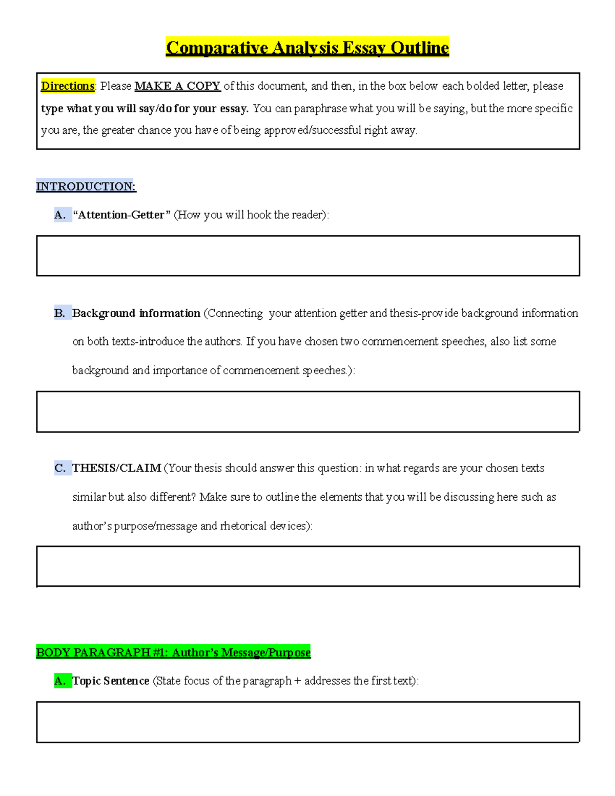Copy of Compare and Contrast Essay Outline - Comparative Analysis Essay ...