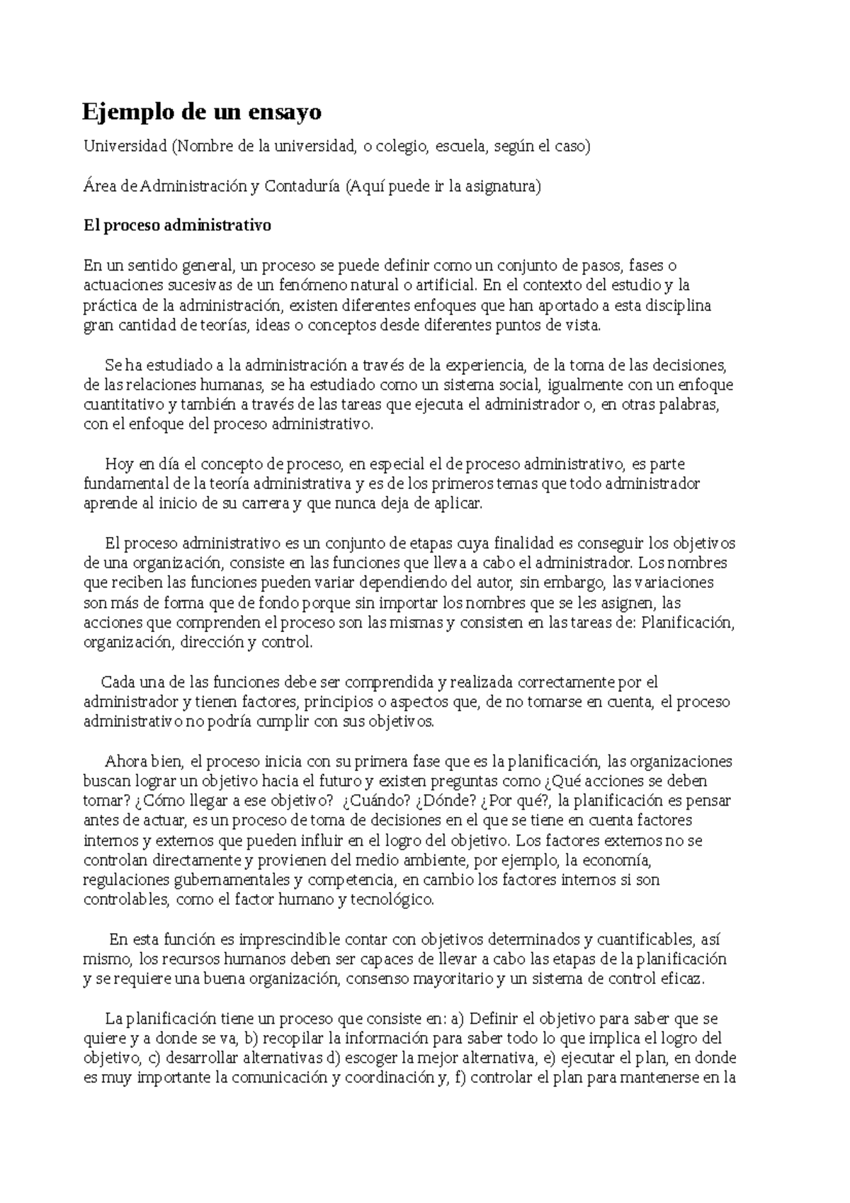 Ejemplo de ensayo - Ejemplo de un ensayo Universidad (Nombre de la ...