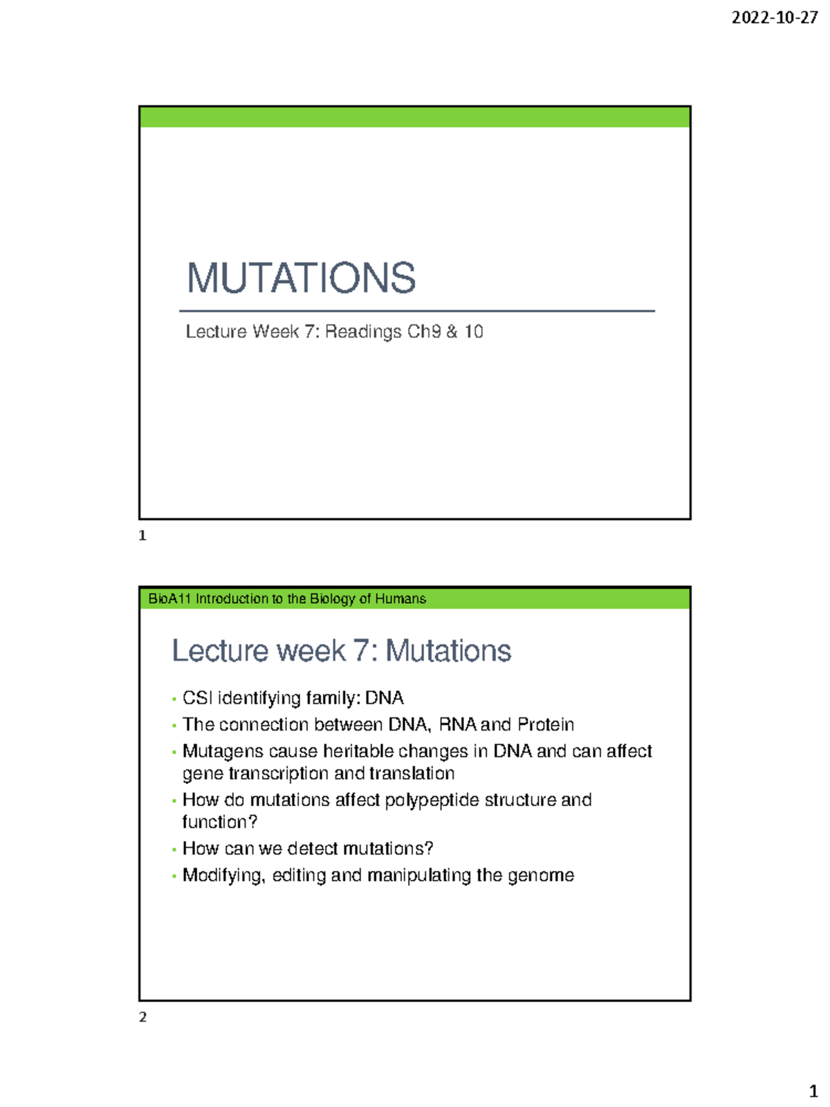 Lect 7 Notes Mutations Mutations Lecture Week 7 Readings Ch9 And 10 Lecture Week 7 Mutations