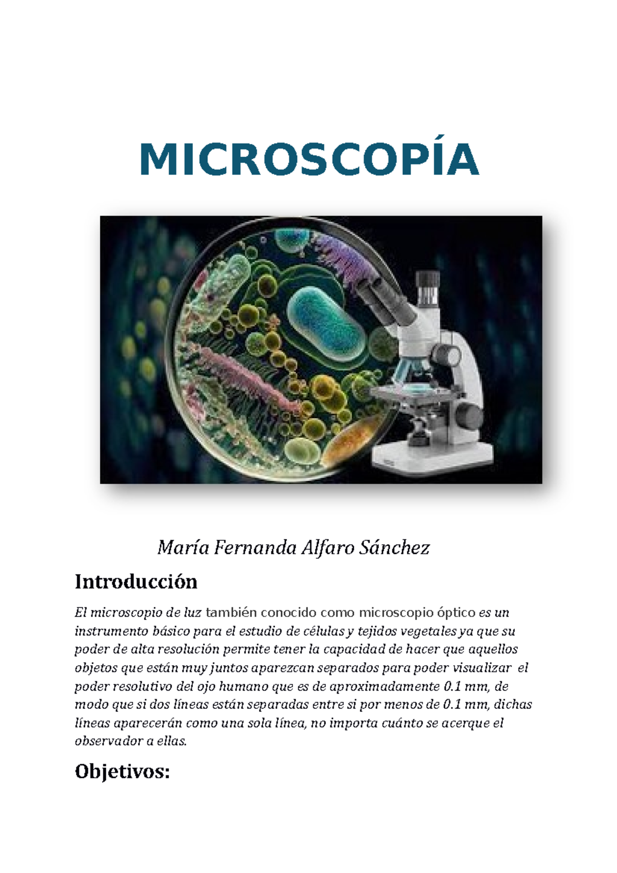 Biologia-Practica 1 - Practica del microscopio - MICROSCOPÍA María ...