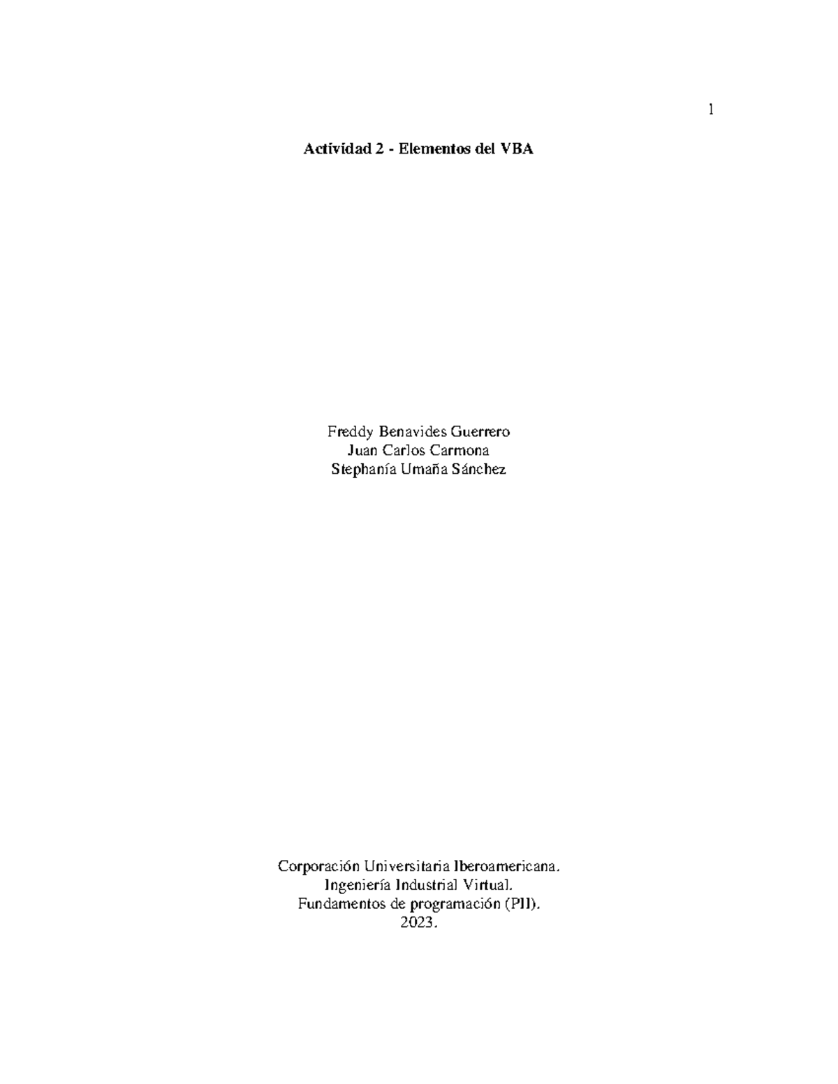 Elementos del VBA - ............................... - Actividad 2 - Elementos del VBA Freddy ...