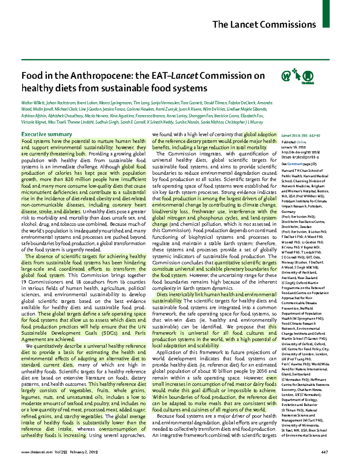 2019 Willett EAT-Lancet - Food in the Anthropocene: the EAT– Lancet ...