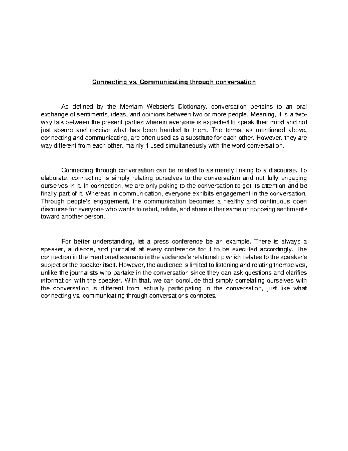 Connecting vs. Communicating - Connecting vs. Communicating through ...