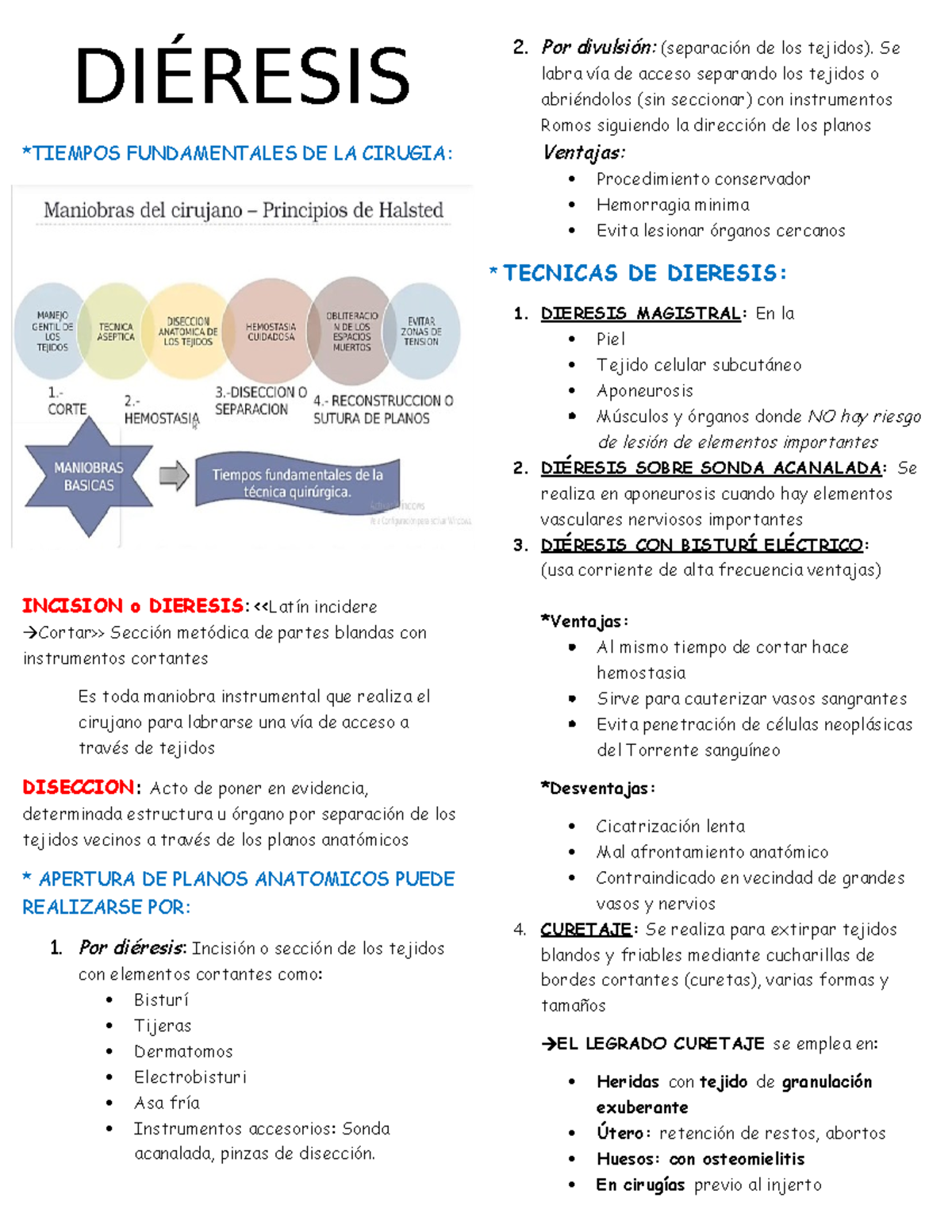 Diéresis - DIÉRESIS *TIEMPOS FUNDAMENTALES DE LA CIRUGIA: INCISION o ...
