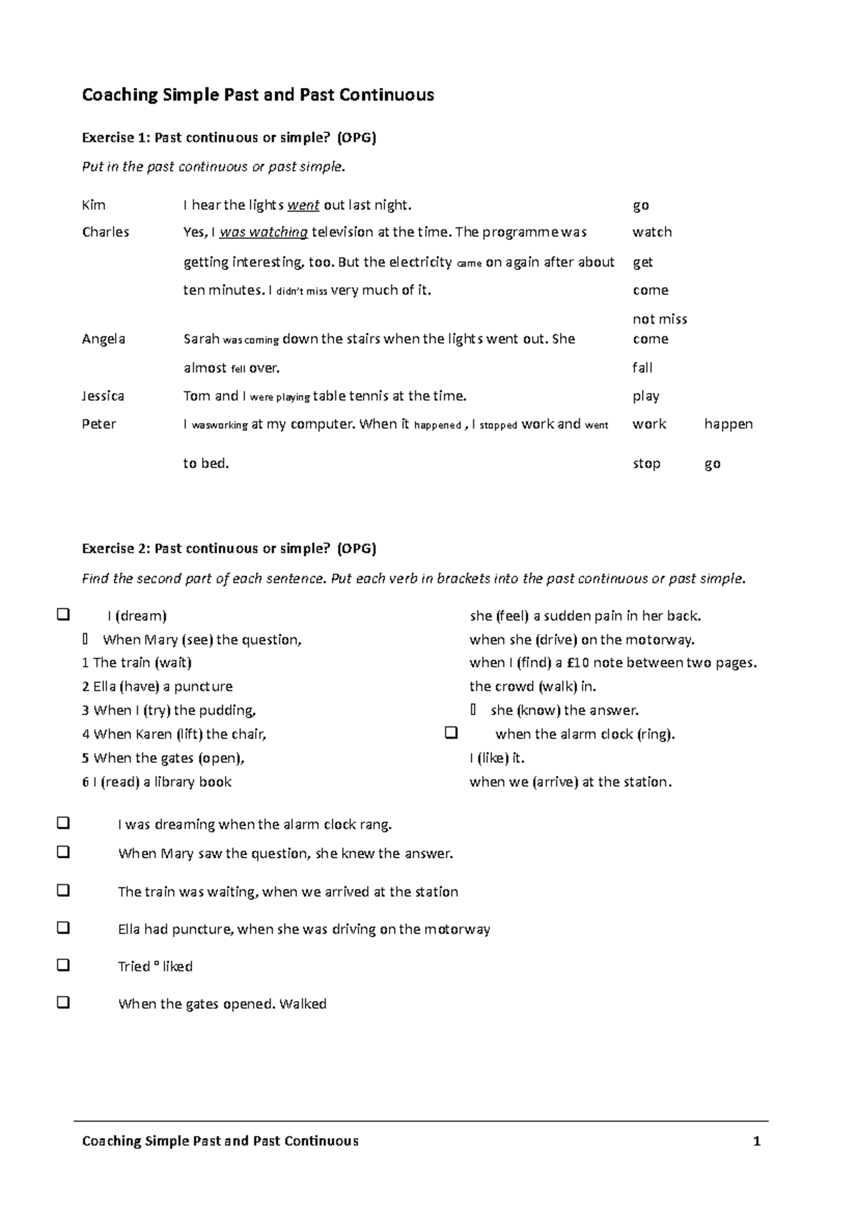 Coaching Simple Past and Past Continuous - Coaching Simple Past and ...