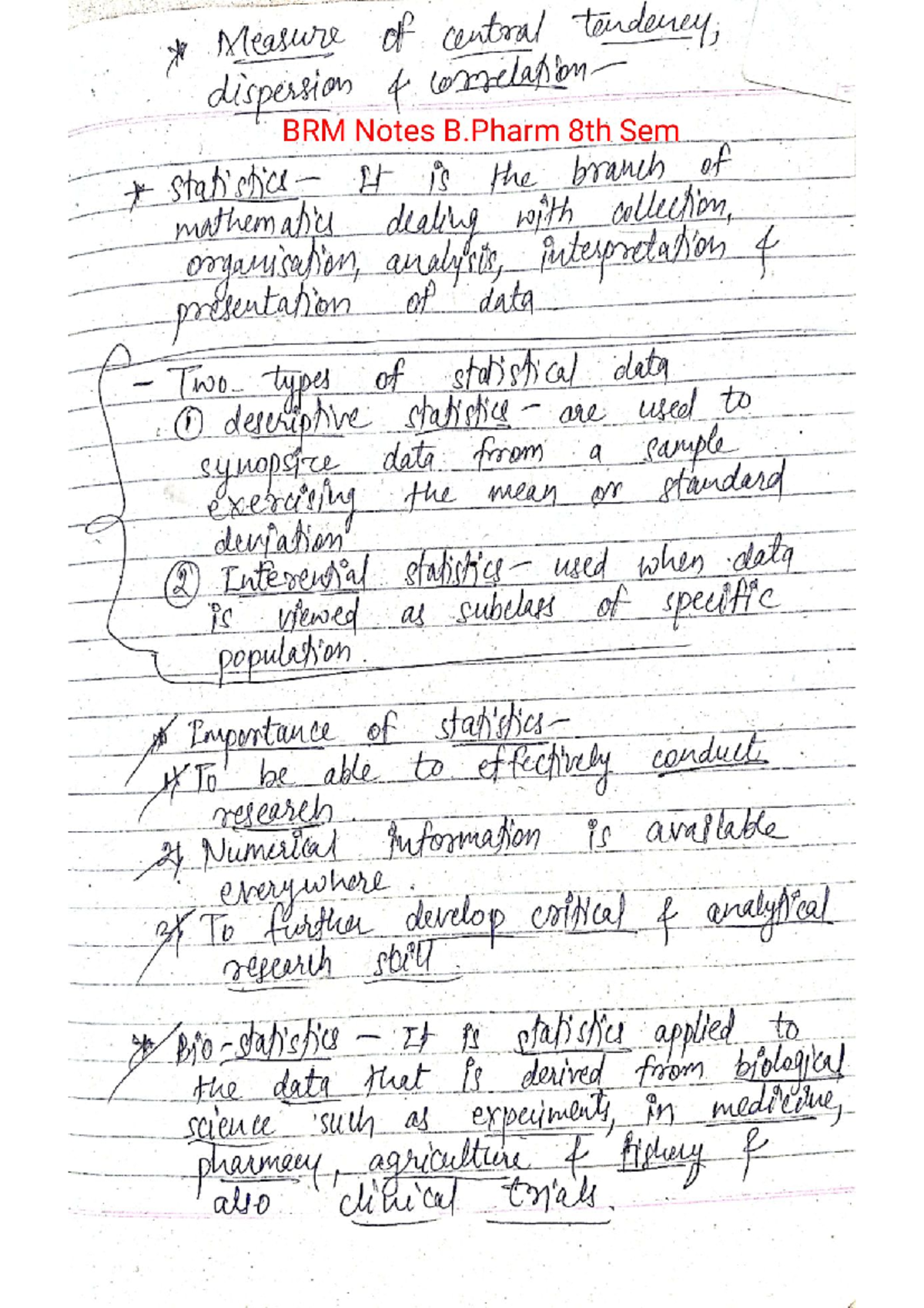 BRM Handwritten Notes - b.pharmacy - Studocu