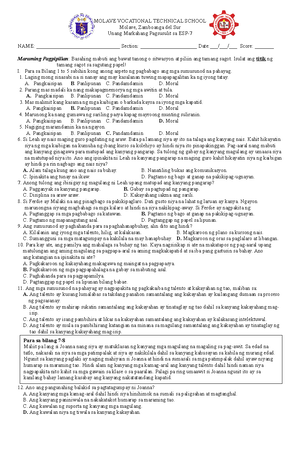 1. Unang Markahan - ESP 7 Quarter 1 - Handout for ESP 7 Q1 exam with TOS rating - Molave ...