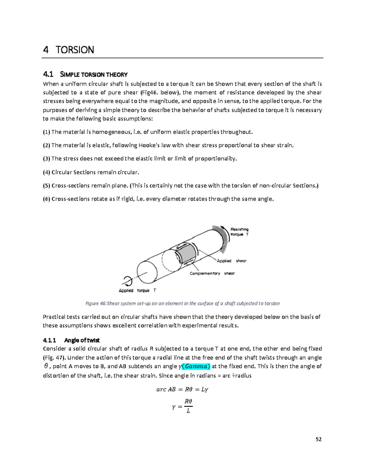 Torsion - doc - 4 TORSION 4. 1 SIMPLE TORSION THEORY - StuDocu