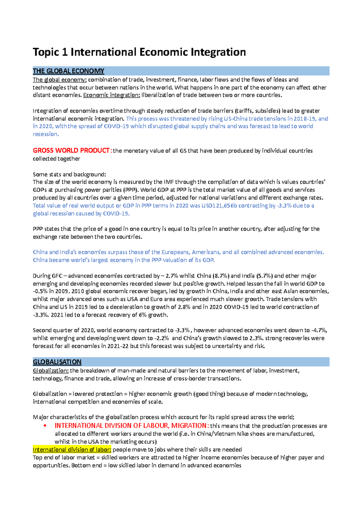 International Economic Integration and Globalization - Studocu