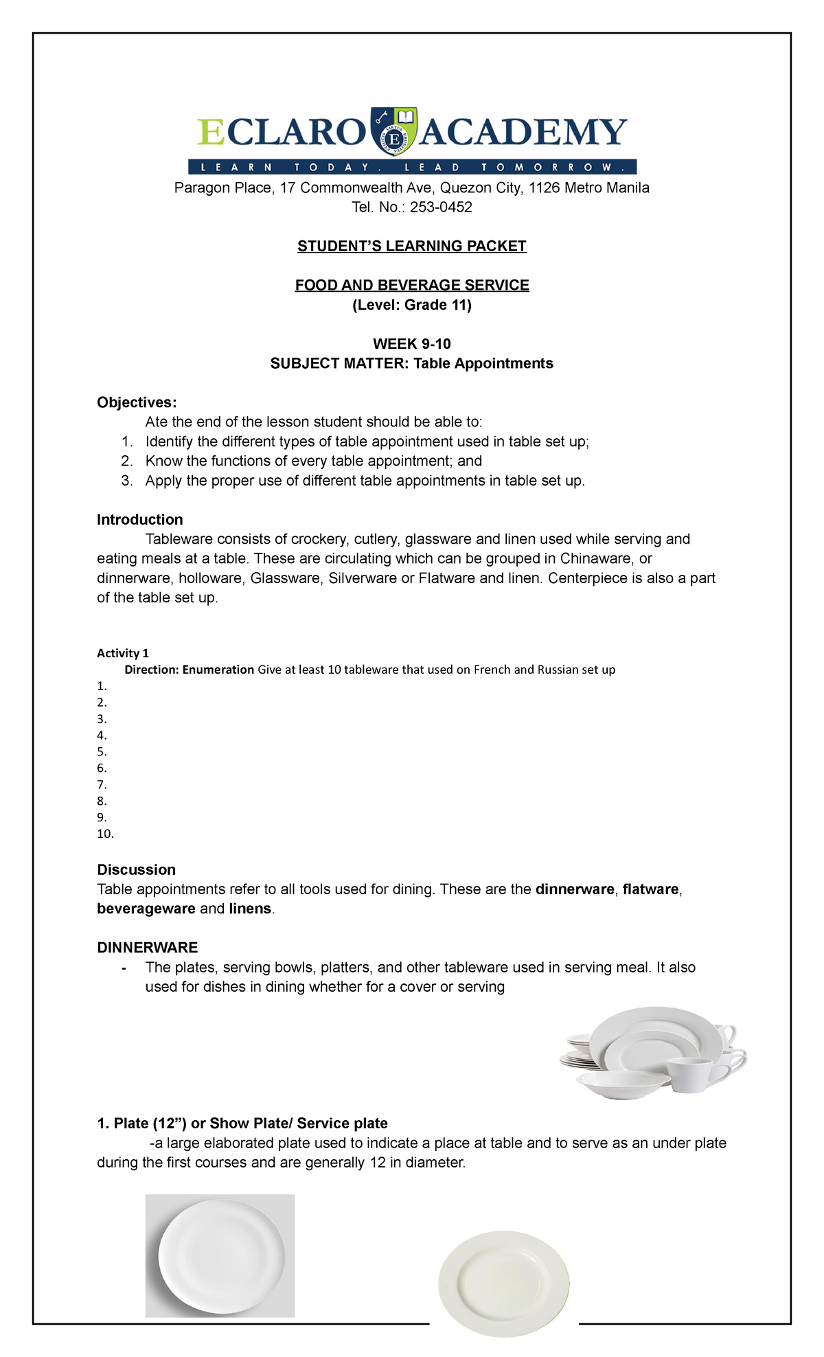 WEEK 9-10 Table Appointments - Paragon Place, 17 Commonwealth Ave ...