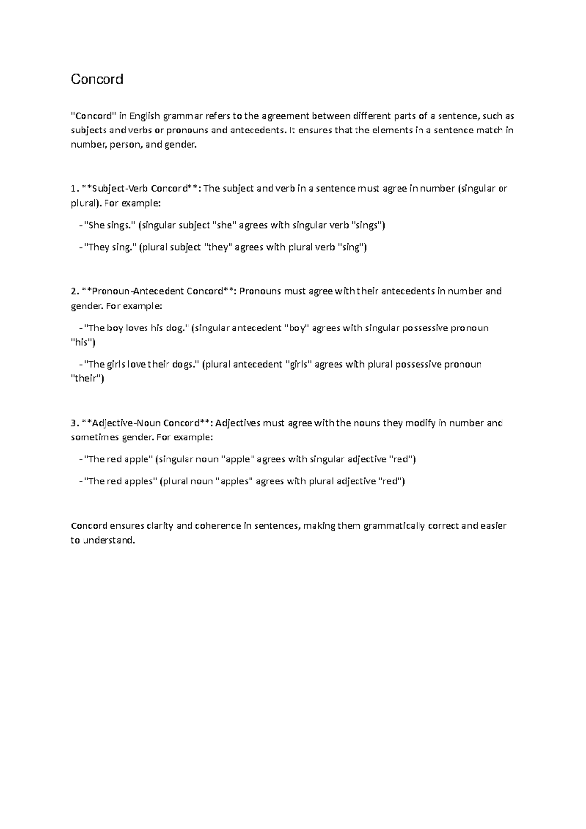 Concord - Grade 11 - Concord "Concord" in English grammar refers to the ...