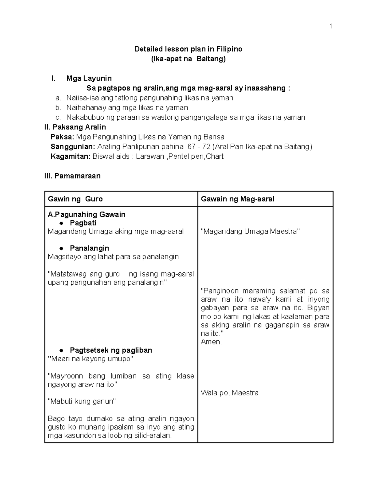 AP. (DLP - lesson plan - Detailed lesson plan in Filipino (Ika-apat na ...