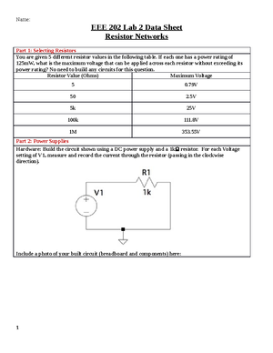 EEE 202 Lab 3 Superposition Thevenin and Norton DATA Sheet Online - Data Sheet Pre-Lab Work ...