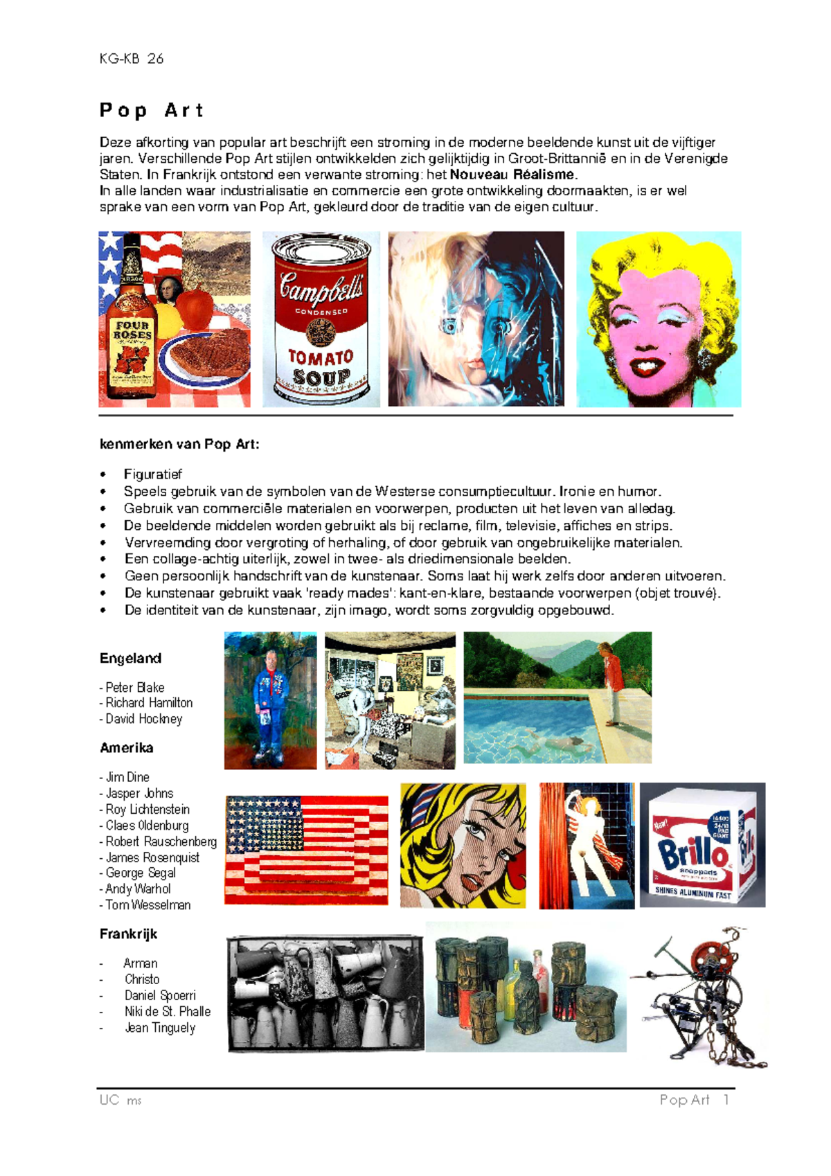 pop art tekenen - KG-KB 26 UC ms Pop Art 1 P o p A r t Deze afkorting van popular art beschrijft ...