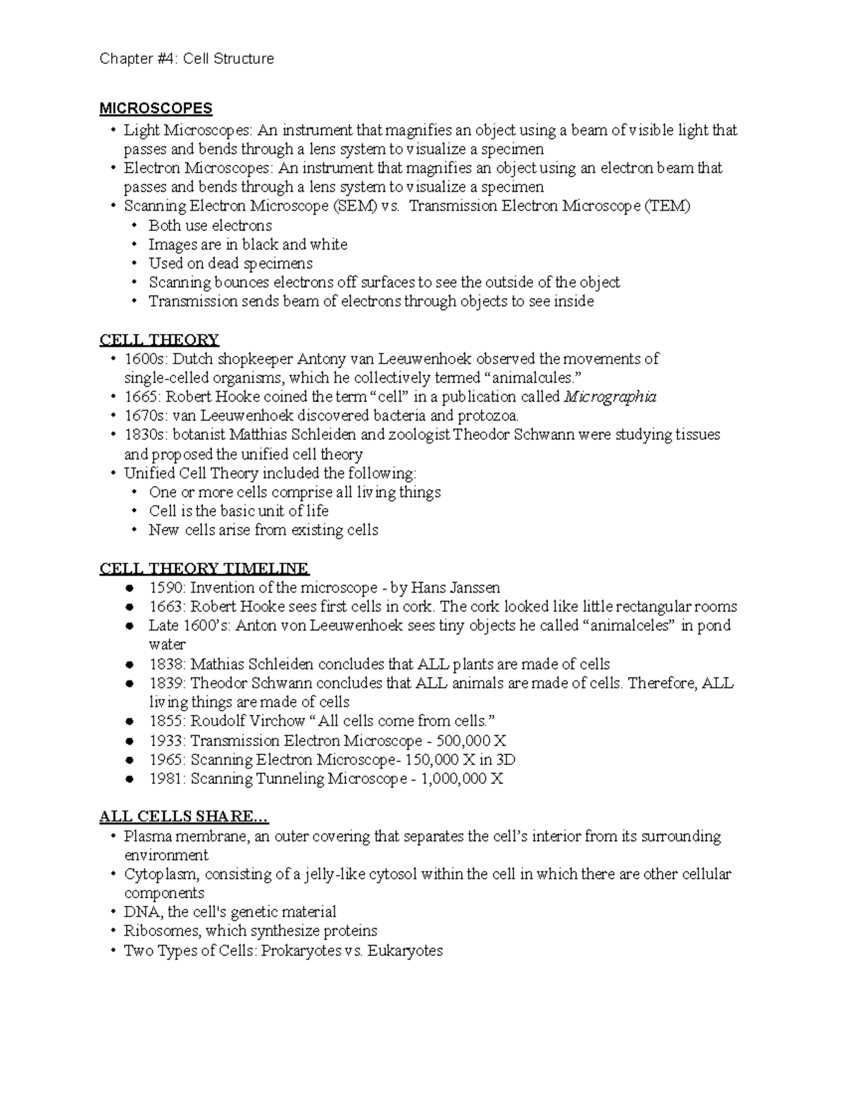 Chapter 4 Cell Structure - MICROSCOPES Light Microscopes: An instrument ...