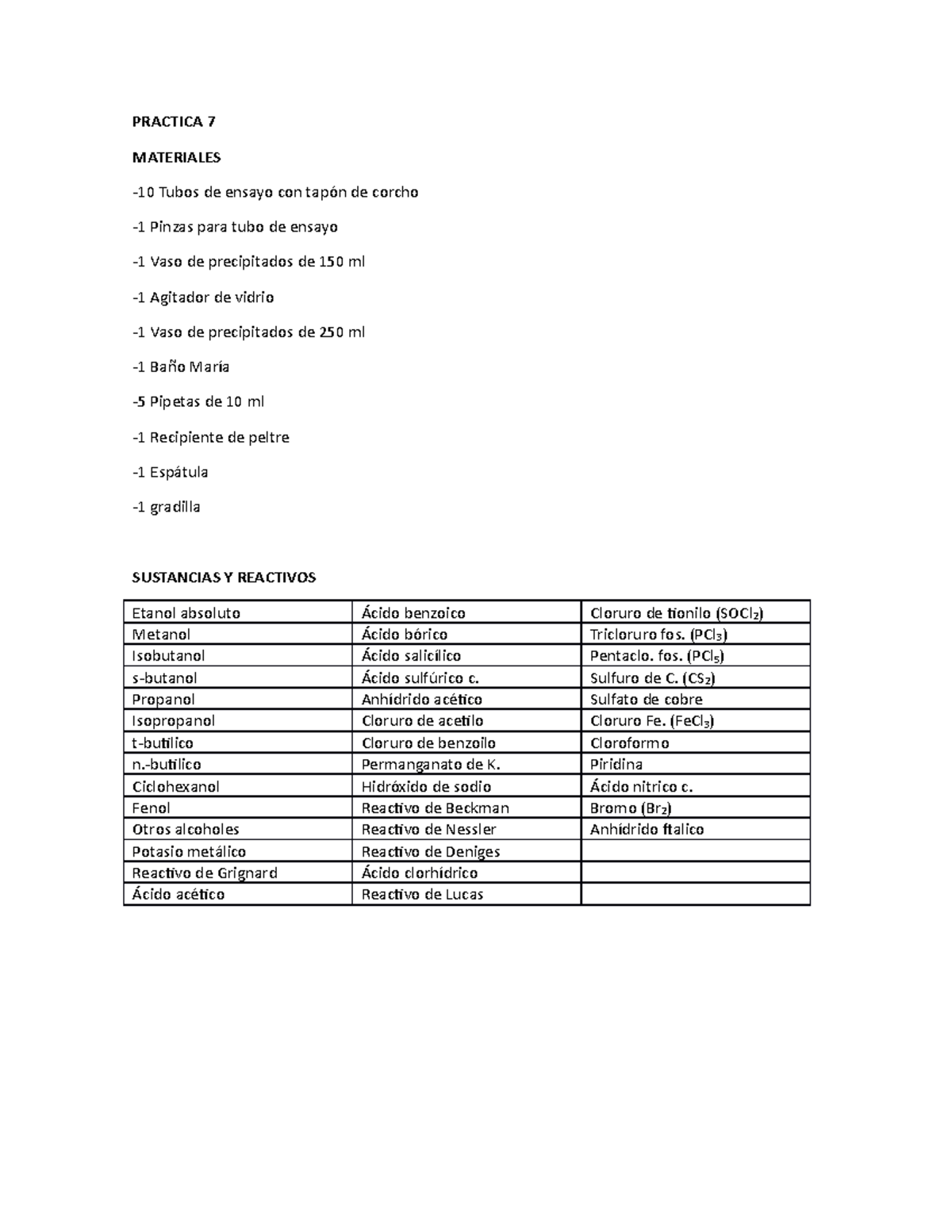 Quimica n7 - SSSS - PRACTICA 7 MATERIALES -10 Tubos de ensayo con tapón de corcho -1 Pinzas para ...