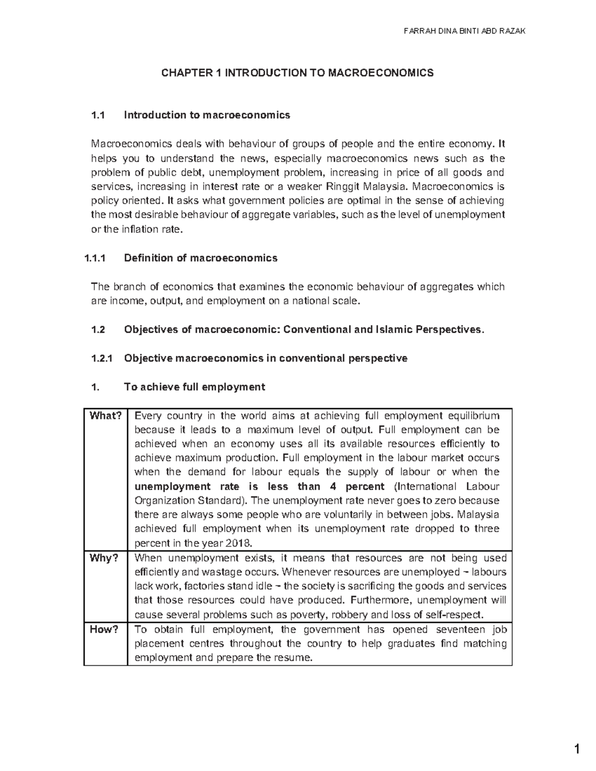 ECO211 Chapter 1 - CHAPTER 1 INTRODUCTION TO MACROECONOMICS 1 ...