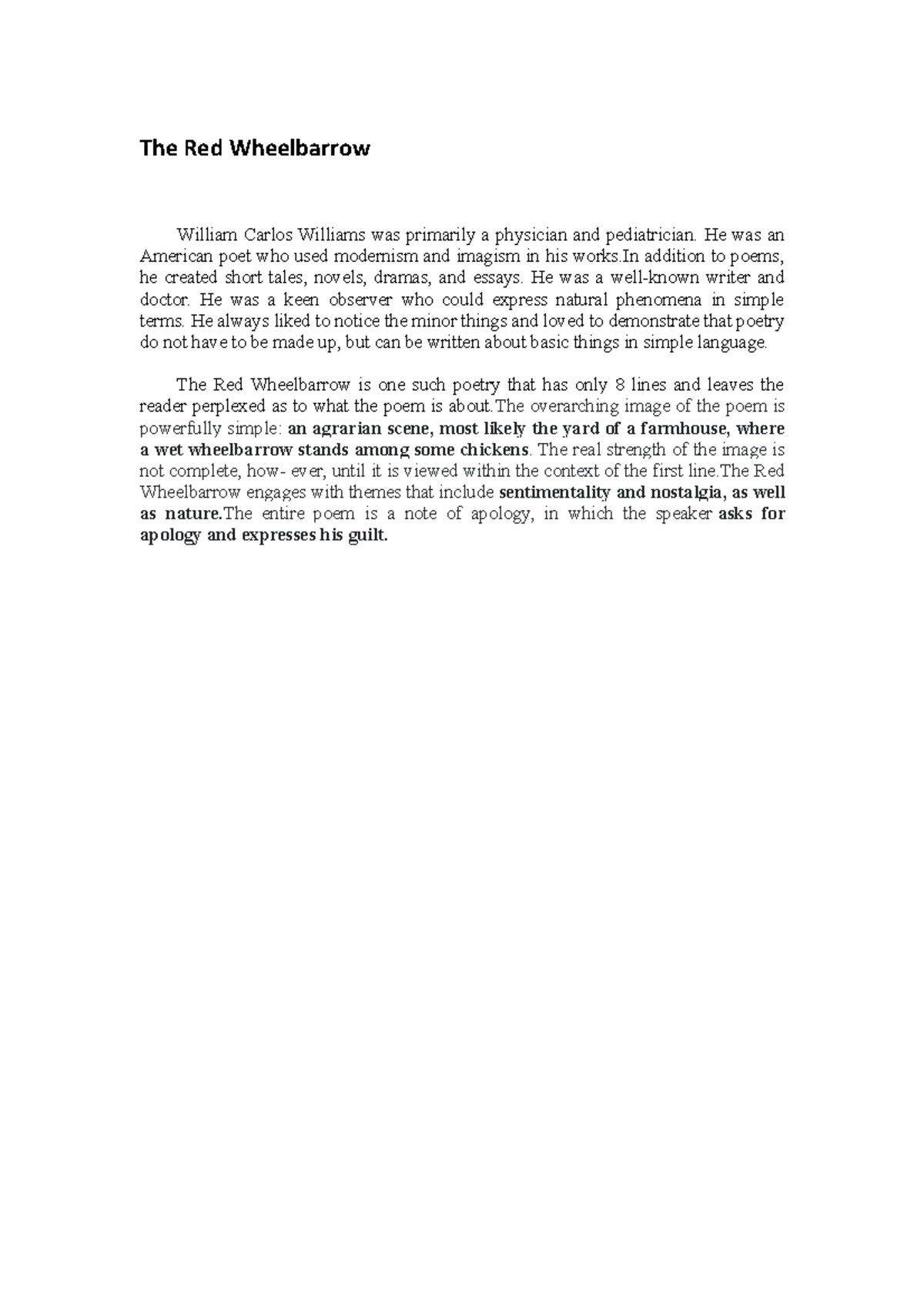 The Red Wheelbarrow (review) - The Red Wheelbarrow William Carlos ...