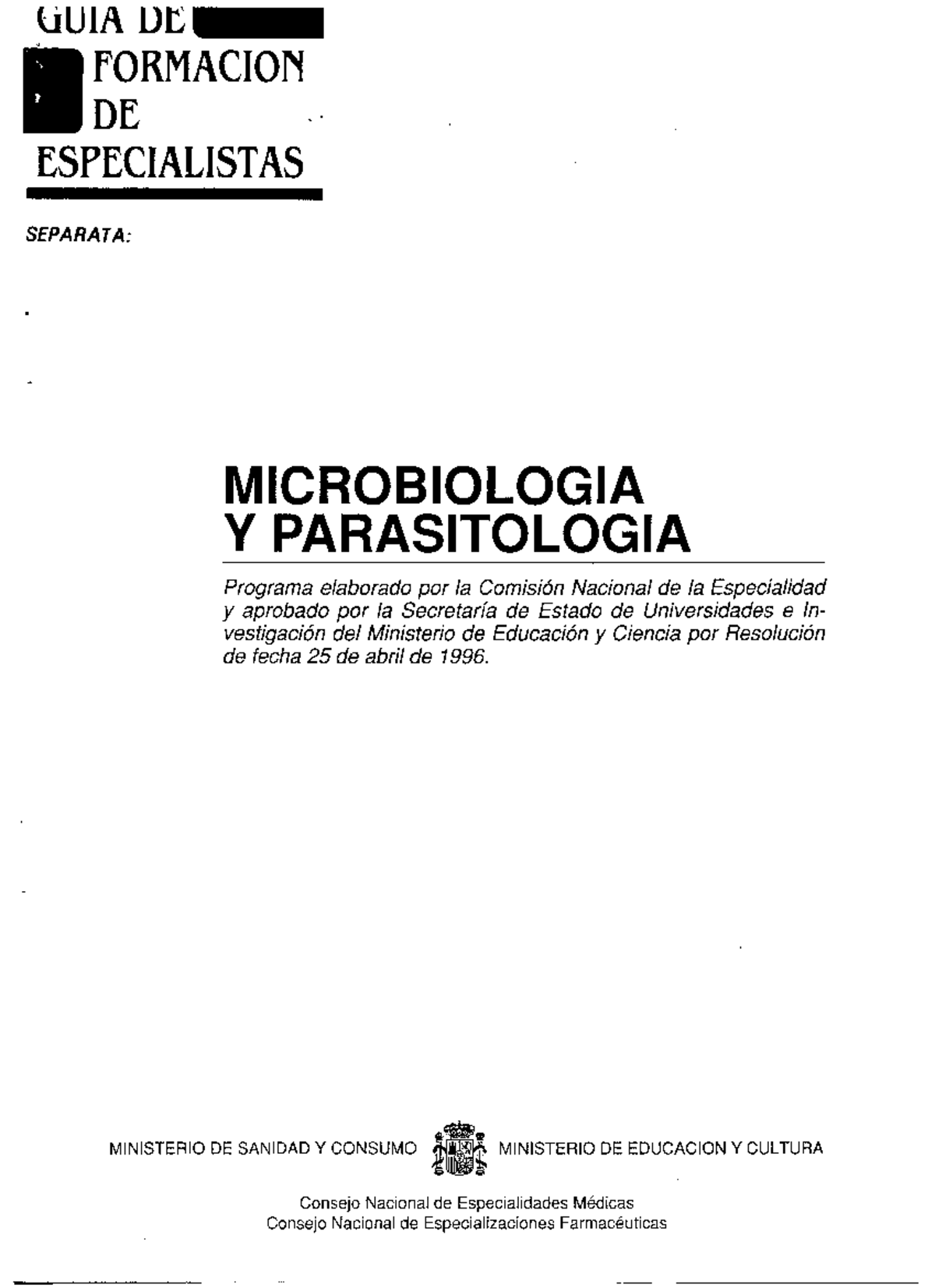 Microbiologia y Parasitologia - GUIA DE FORMACION DE ESPECIALISTAS SEPARATA: MICROBIOLOGIA Y ...
