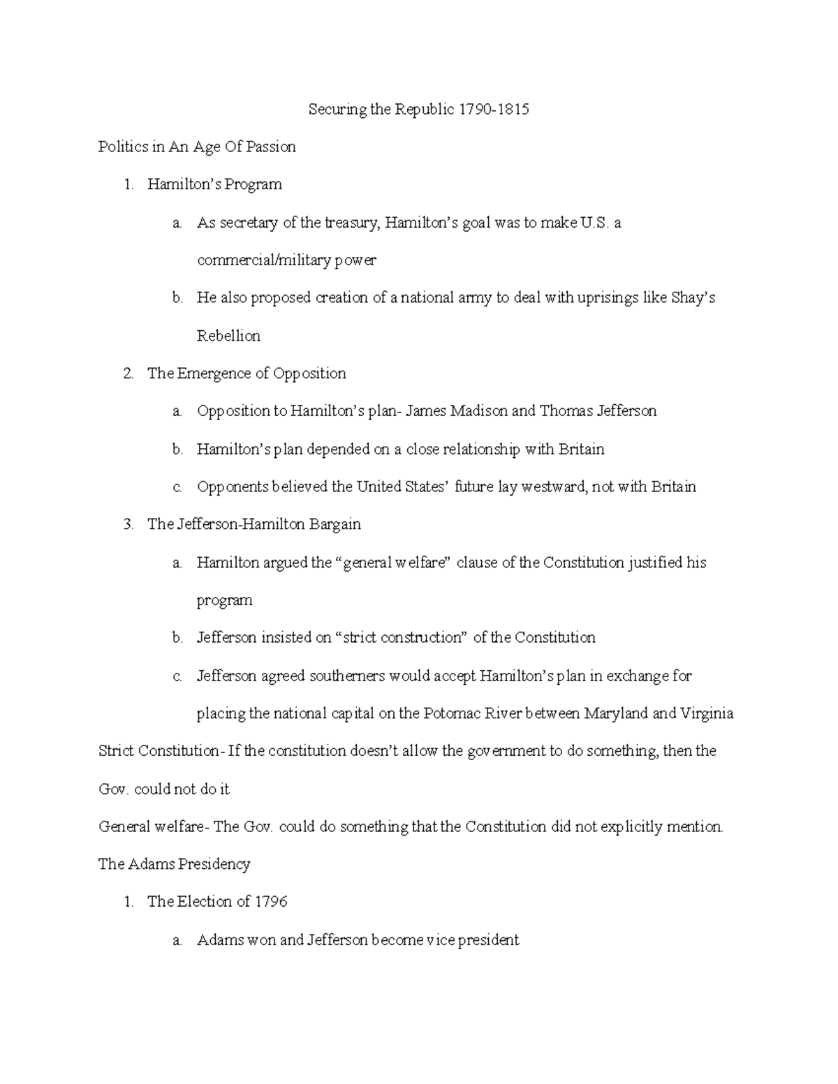 CH.8 Apush Lecture - Securing the Republic 1790- Politics in An Age Of ...