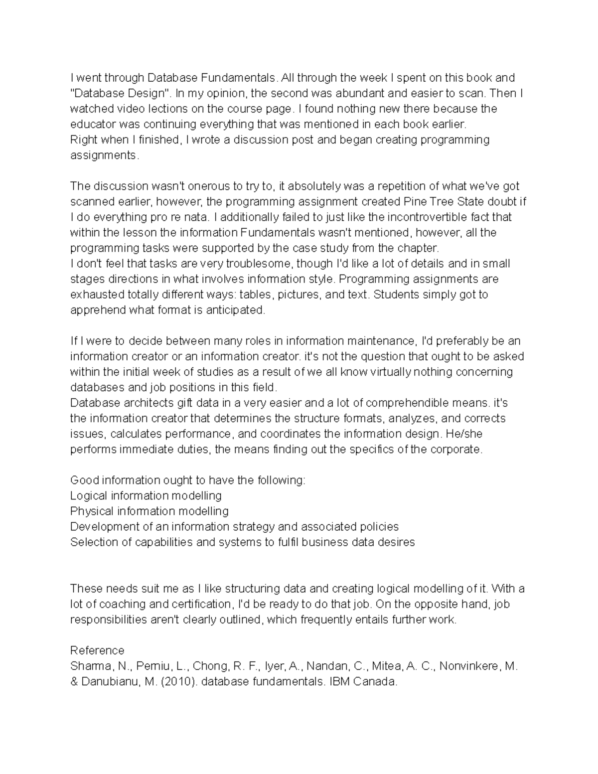 CS 2203 Learning Journal unit 1 - I went through Database Fundamentals ...