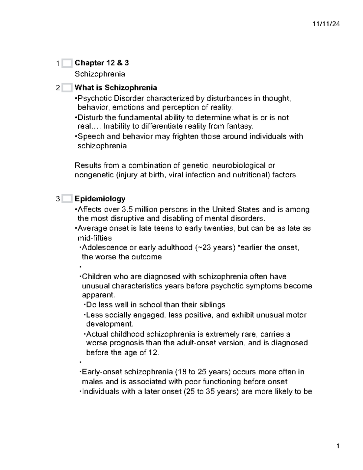 CH12&13 class notes df - 11/11/ 1 Chapter 12 & 3 Schizophrenia What is ...