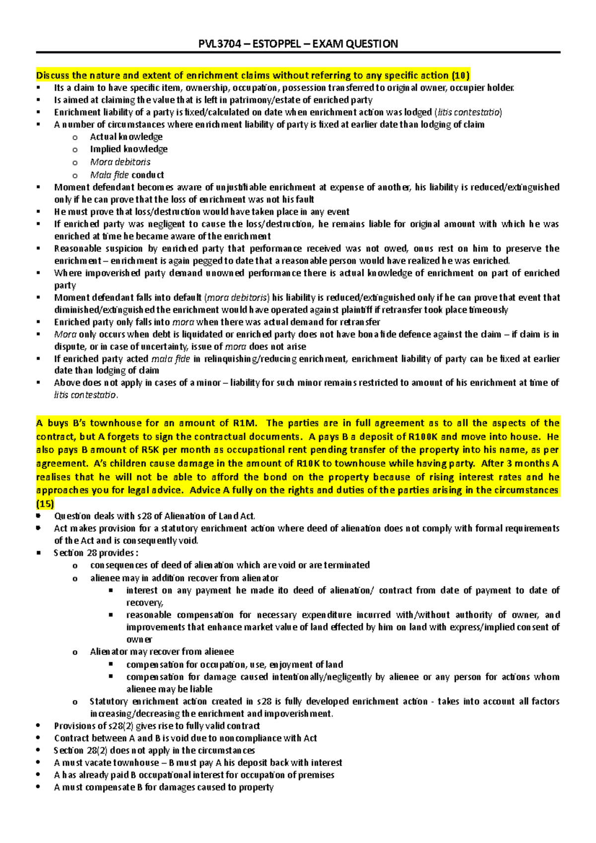 PVL3704 - EXAM LONG Questions - PVL3704 – ESTOPPEL – EXAM QUESTION ...