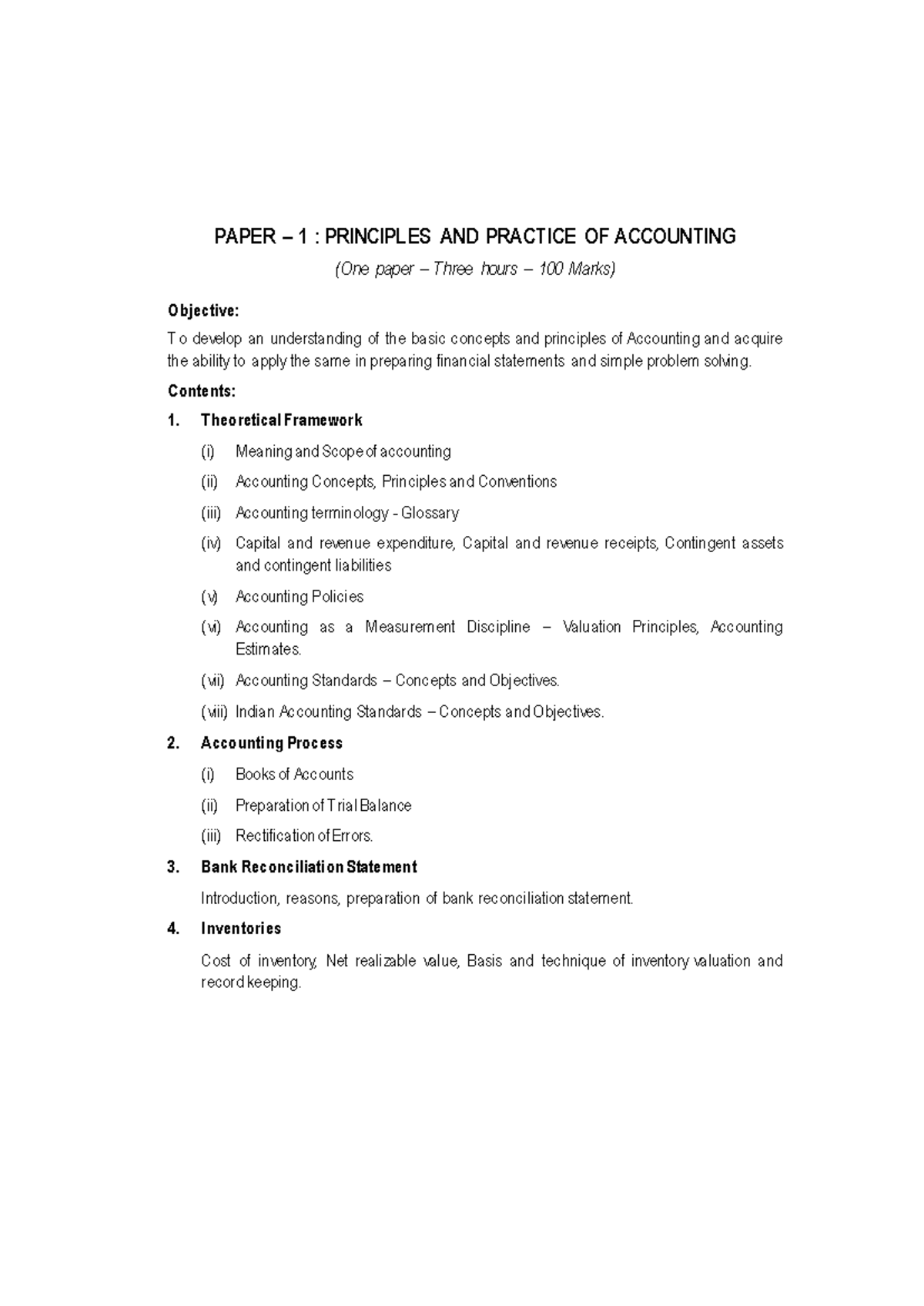 CPT Syllabus - jhscajvk - PAPER – 1 : PRINCIPLES AND PRACTICE OF ...