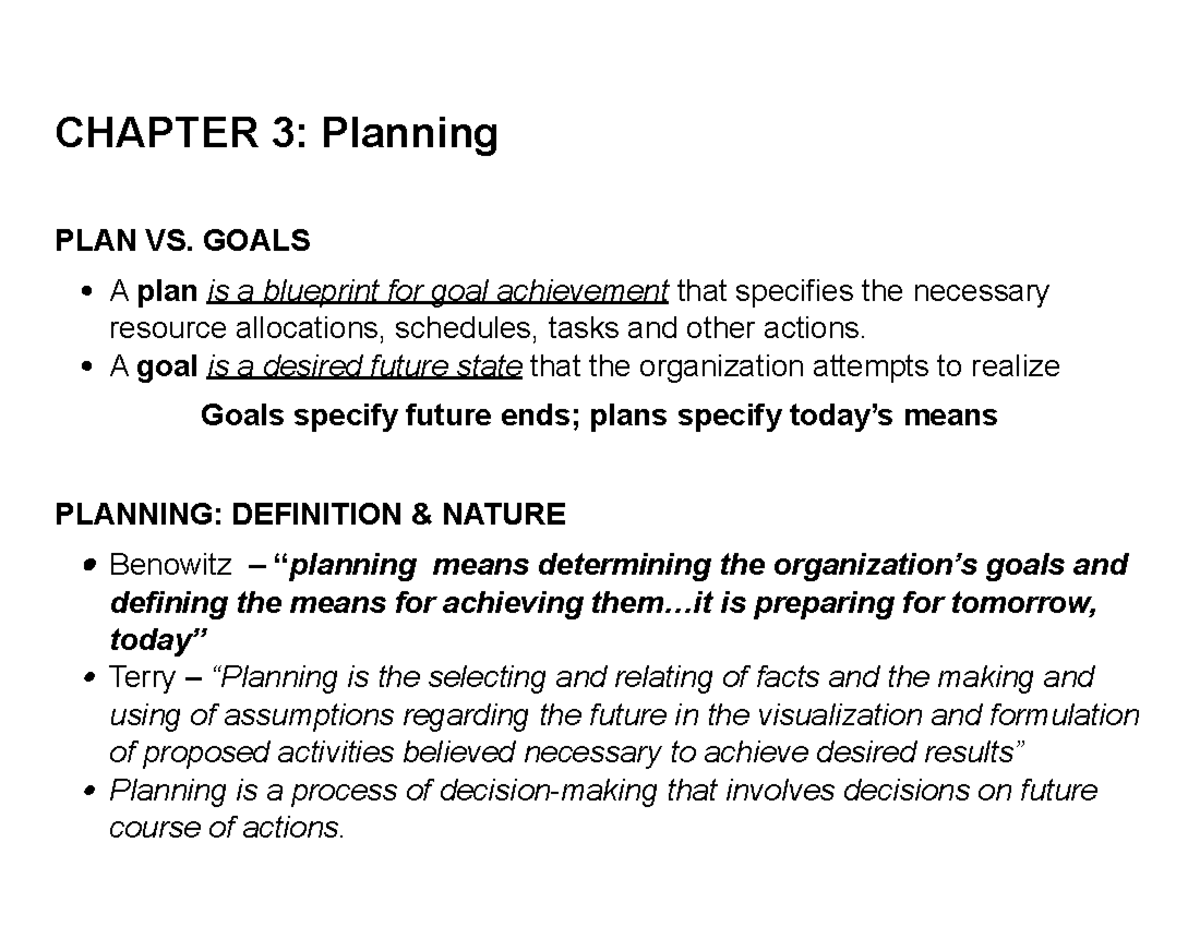 Printed-visual-aids - edison - CHAPTER 3: Planning PLAN VS. GOALS A ...