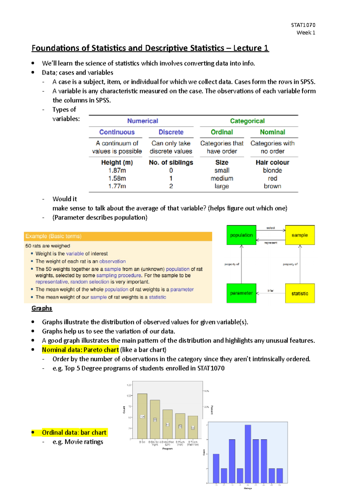 Lecture 1 Notes - STAT Week 1 Foundations of Statistics and Descriptive ...