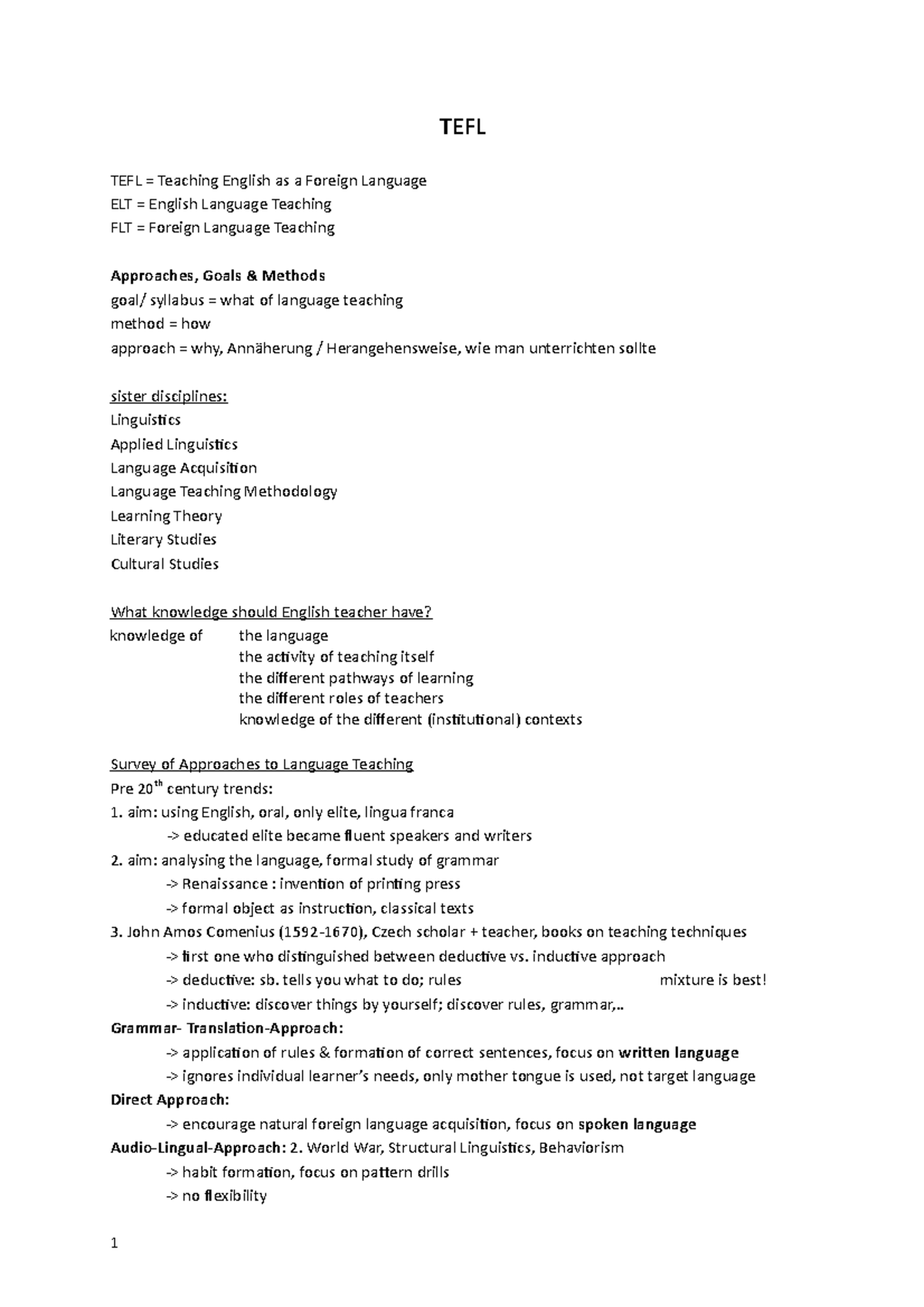 Teaching English As A Foreign Language Modul 1 - TEFL TEFL = Teaching English as a Foreign ...