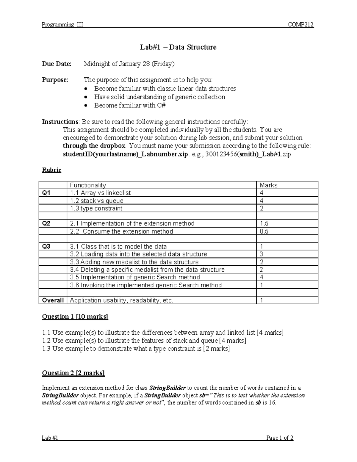 A2 Debugging Questions Answersand Question Programming Iii Comp Lab 1 Page 1 Of 2 Lab1