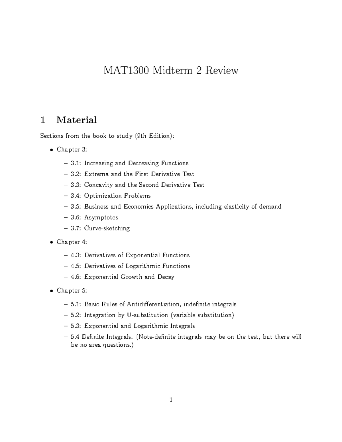 2014-mid2review A-B - midterm review - MAT1300 Midterm 2 Review 1 ...