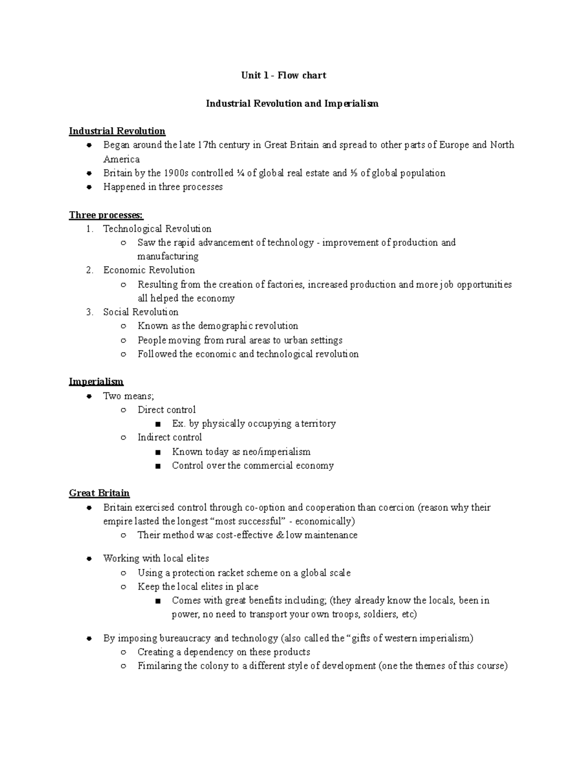 20th Century Global History Notes - Unit 1 - Flow chart Industrial ...