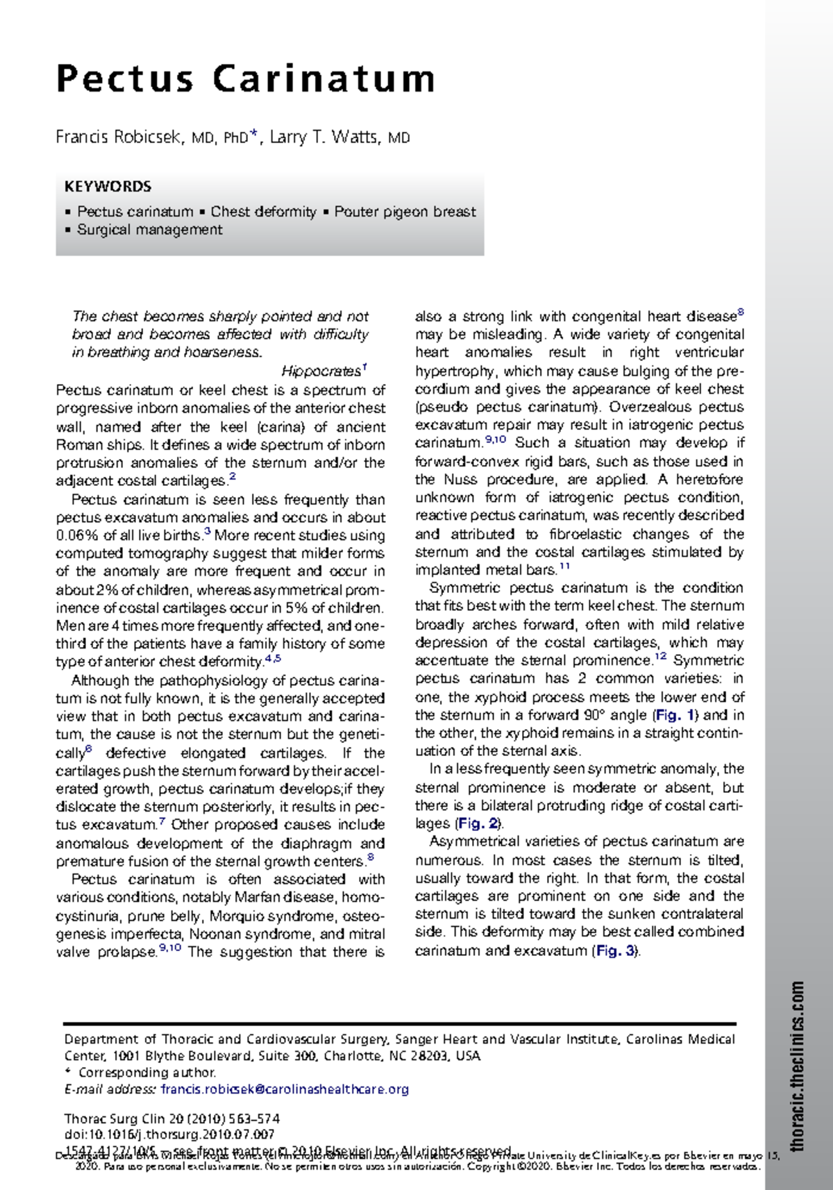 MEHU107 U1 T1 Pectus Carinatum - Pectus Carinatum Francis Robicsek,MD ...