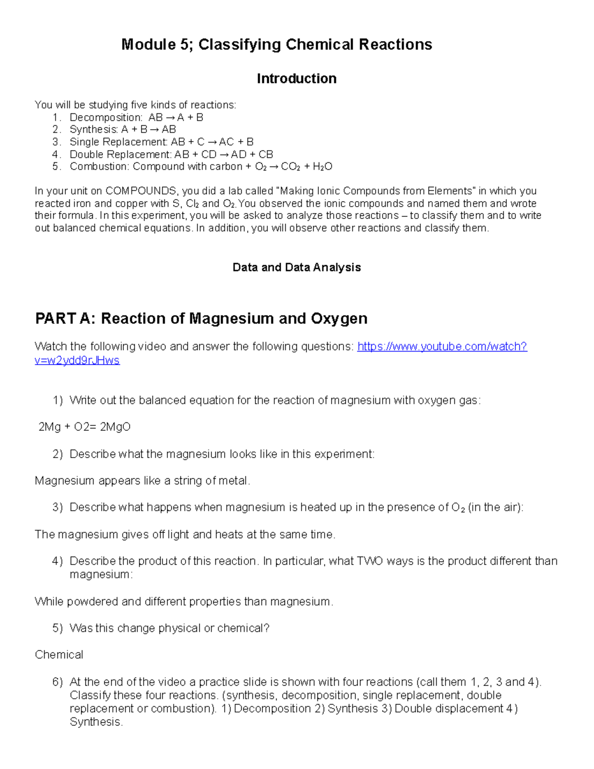 Classifying Chemical Reactions - Studocu